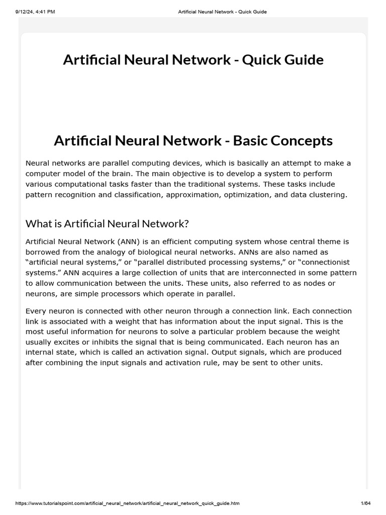 Artificial Neural Network - Quick Guide | PDF | Artificial Neural ...