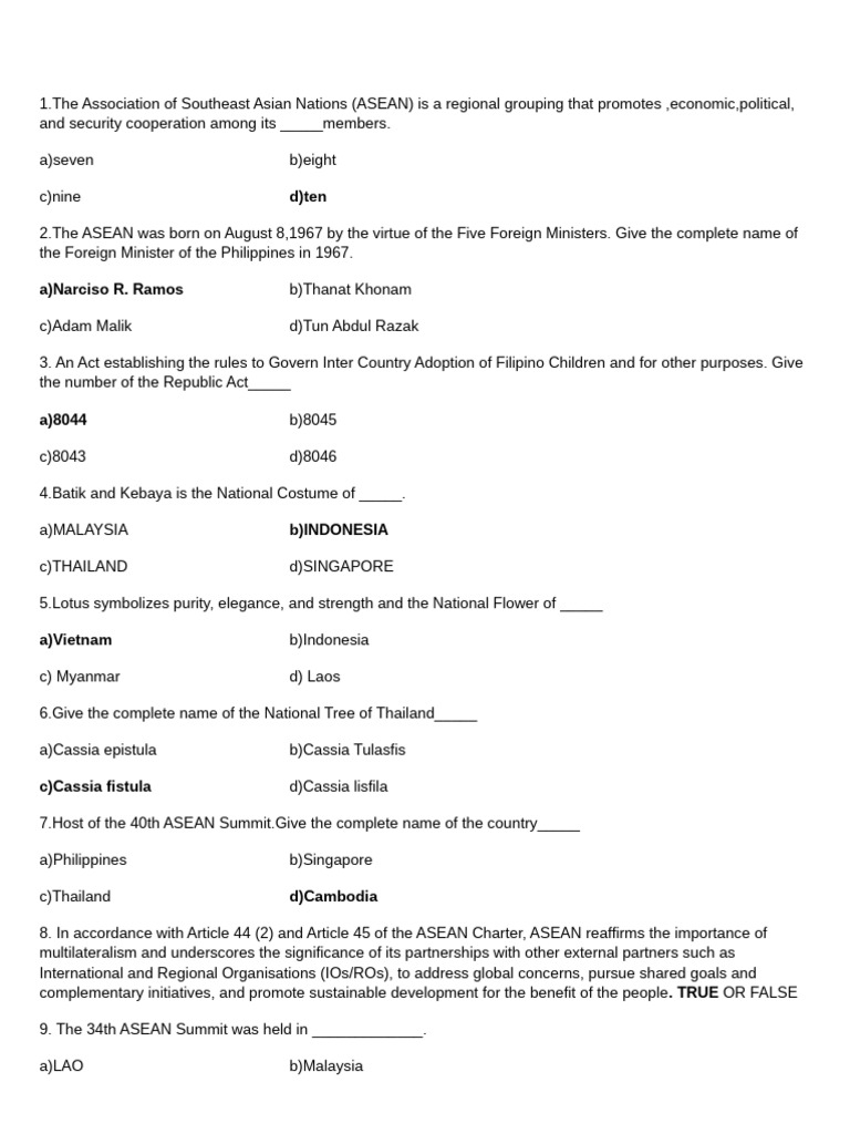 Asean Quiz Bee Reviewer - 1 | PDF | Southeast Asia