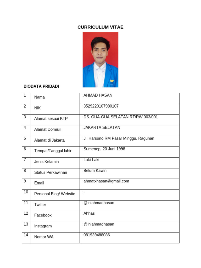 CV Ahmad Hasan: Pendidikan dan Pengalaman | PDF