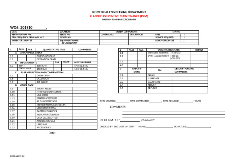 Infusion Pump Inspection Form 33 | PDF