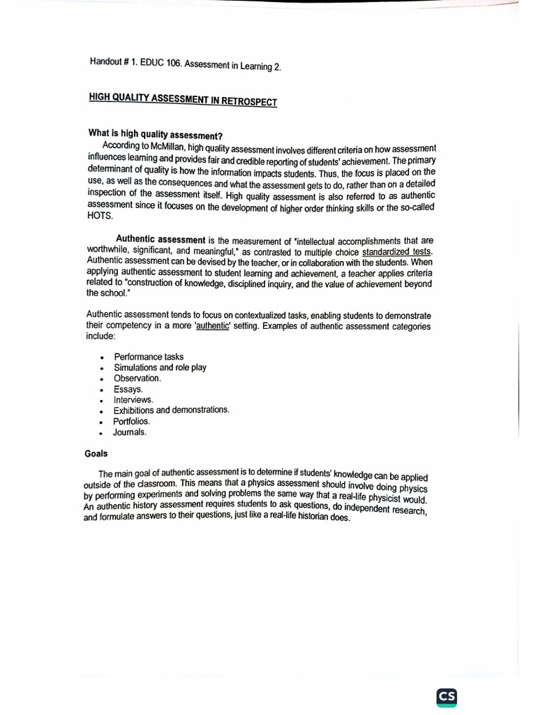 HANDOUT-1.-EDUC-106.-ASSESSMENT-IN-LEARNING-2. | PDF