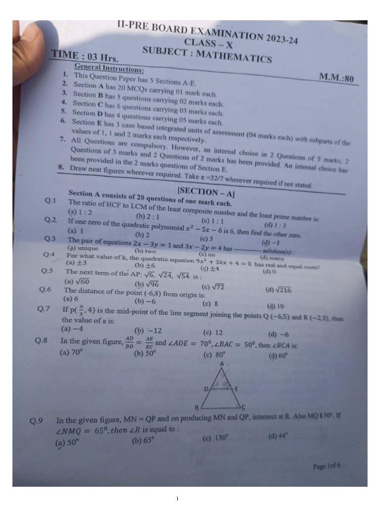 Ii-Pre Board Paper Maths | PDF