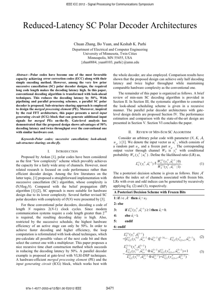 Reduced-latency SC Polar Decoder Architectures | PDF | Computer Architecture | Applied Mathematics
