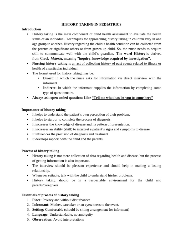 History Taking in Pediatrics | PDF | Breastfeeding | Child Development