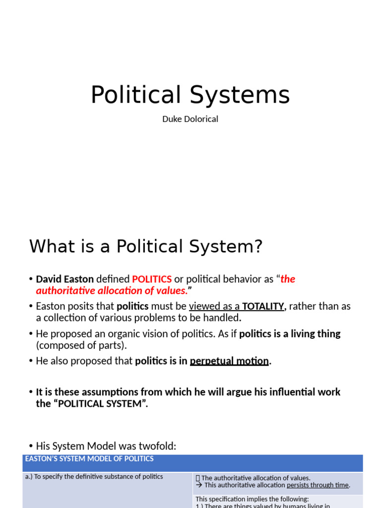 Understanding Easton's Political System Model | PDF | System | Feedback