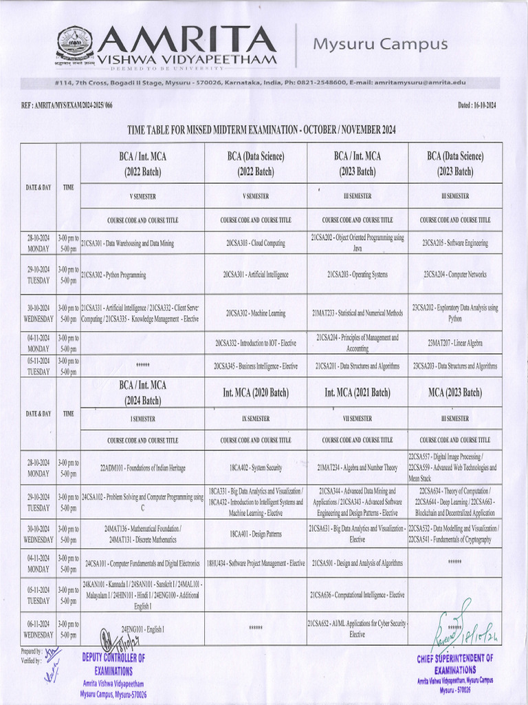 Missed Midterm Time Table | PDF | Computing