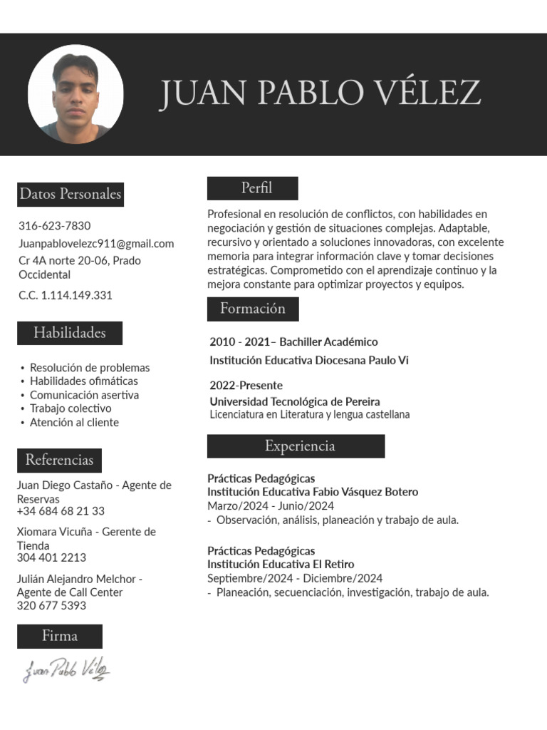 Perfil Profesional de Juan Pablo Vélez | PDF