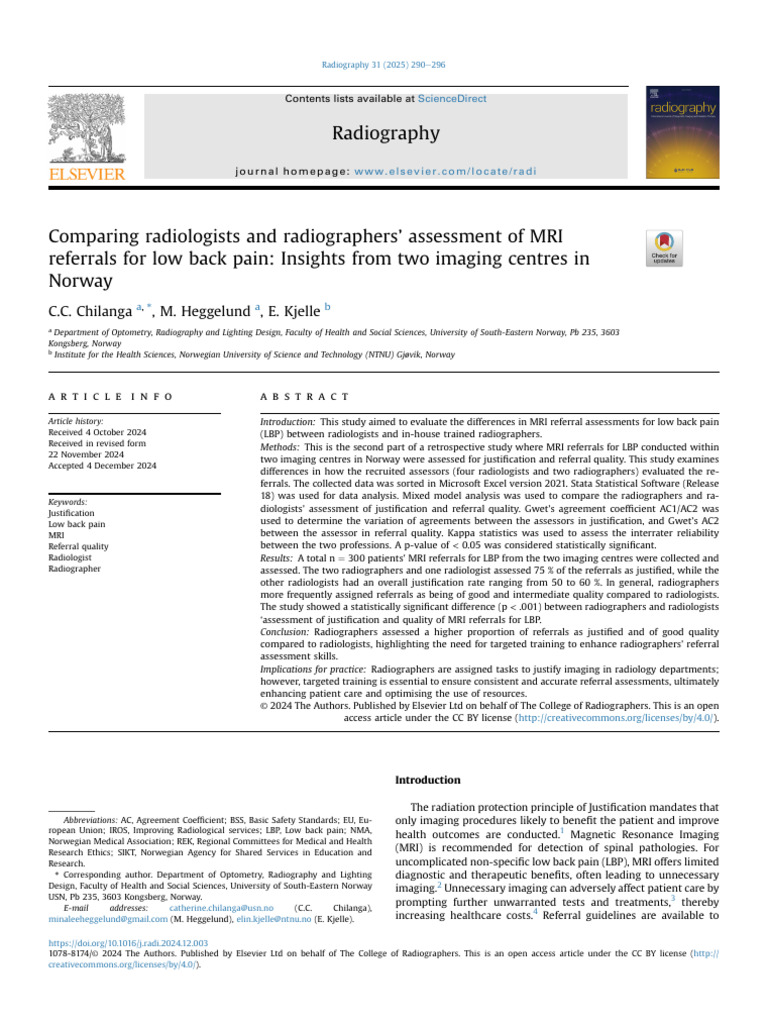 Comparing Radiologists and Radiographers' Assessment of MRI Referrals ...