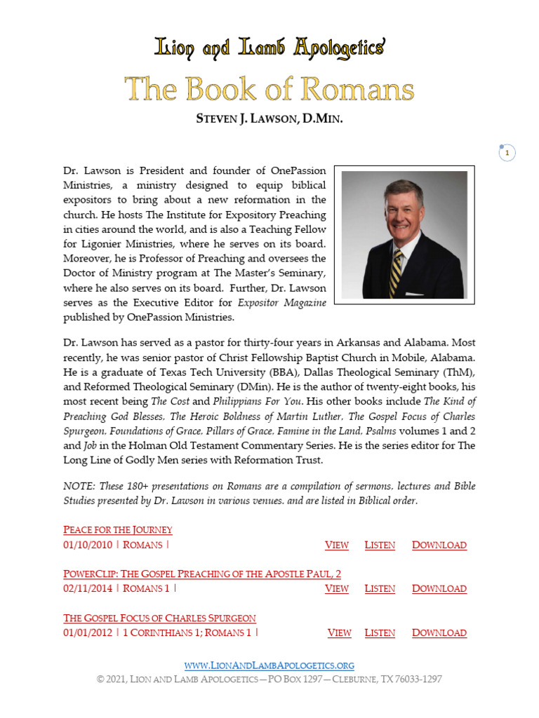Dr. Steven J. Lawson Overview | PDF | Epistle To The Romans | The Gospel