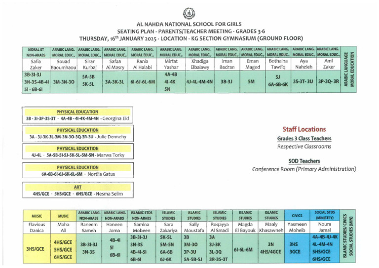 PTM Seating Plan KG - Gym | PDF