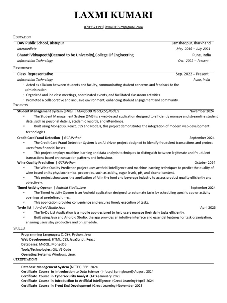 Laxmi_Resume | PDF | Computing | Software Engineering