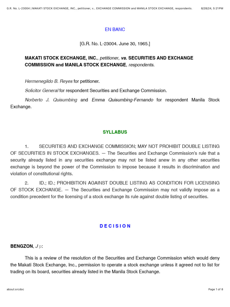 Makati Stock Exchange vs. SEC Ruling | PDF | Prices | Stocks