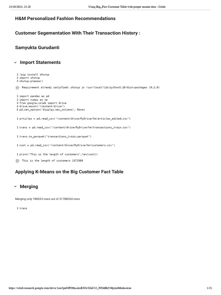 Using Big_Fact Customer Table with proper unseen data - Colab | PDF ...