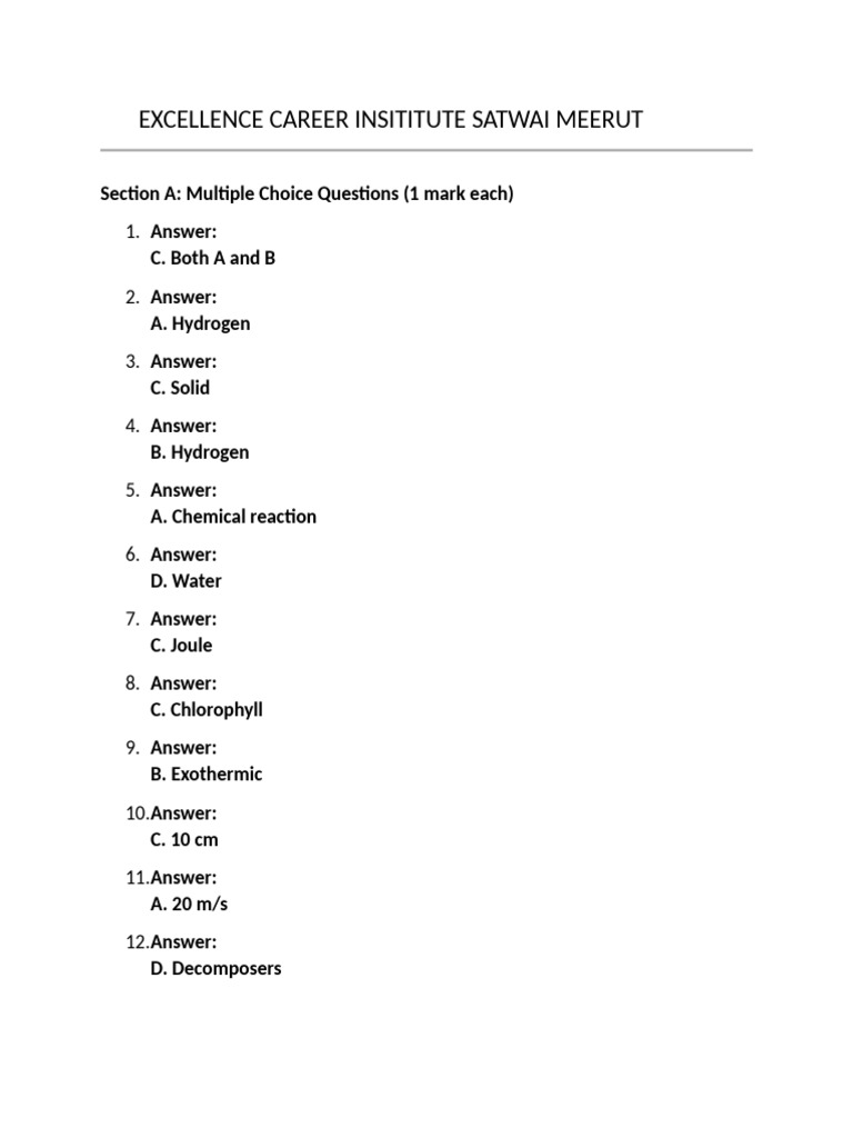 ECI C9 SCIENCE 1PAPER SOLUTION | PDF | Oxygen | Atoms