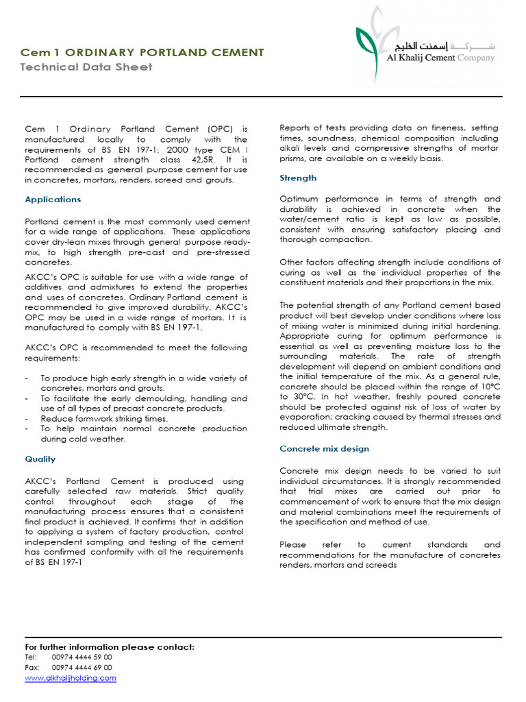 AKCC-OPC-TDS | PDF | Concrete | Cement