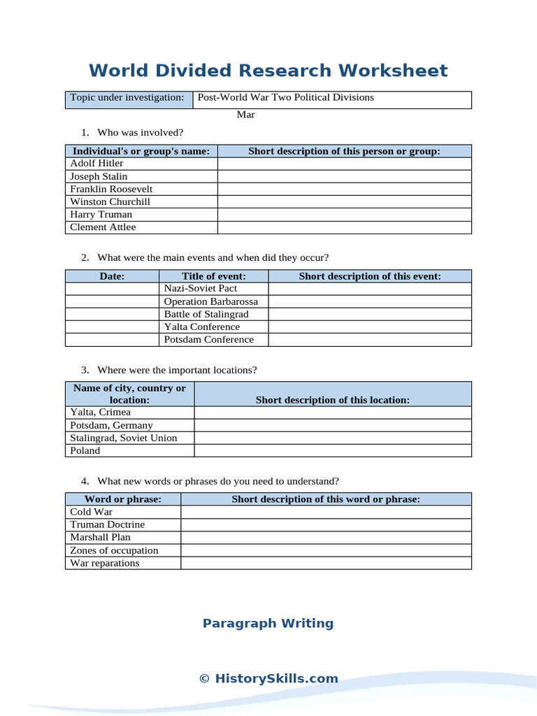 World Divided Research Worksheet | PDF