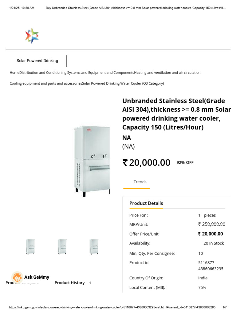 Solar Water Cooler 150L Stainless Steel | PDF | Photovoltaics ...