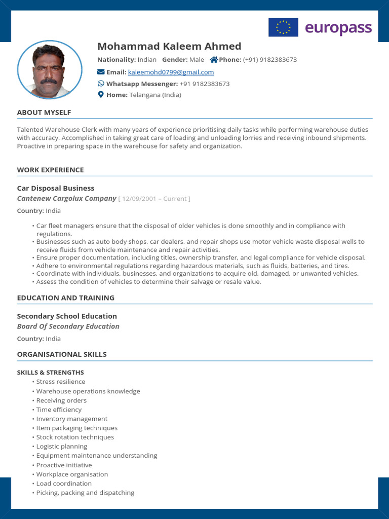 Mohammad Kaleem Ahmed_CV | PDF | Warehouse