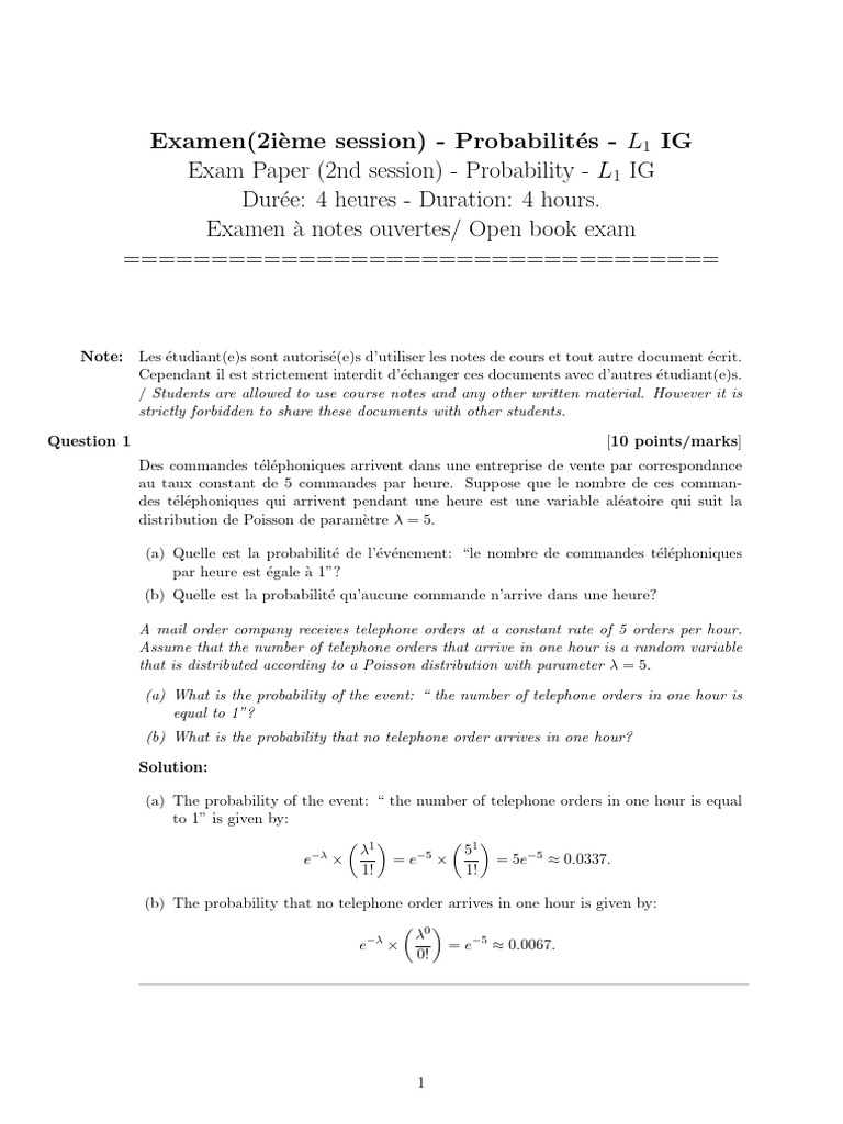 Exam second session - L1 IG- Solutions | PDF | Standard Deviation ...