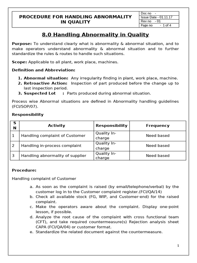 Handling Abnormality in Quality | PDF