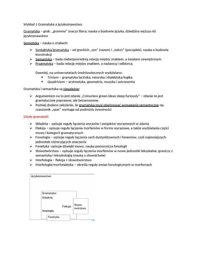 Wyk 1 Gramatyka a językoznawstwo | PDF