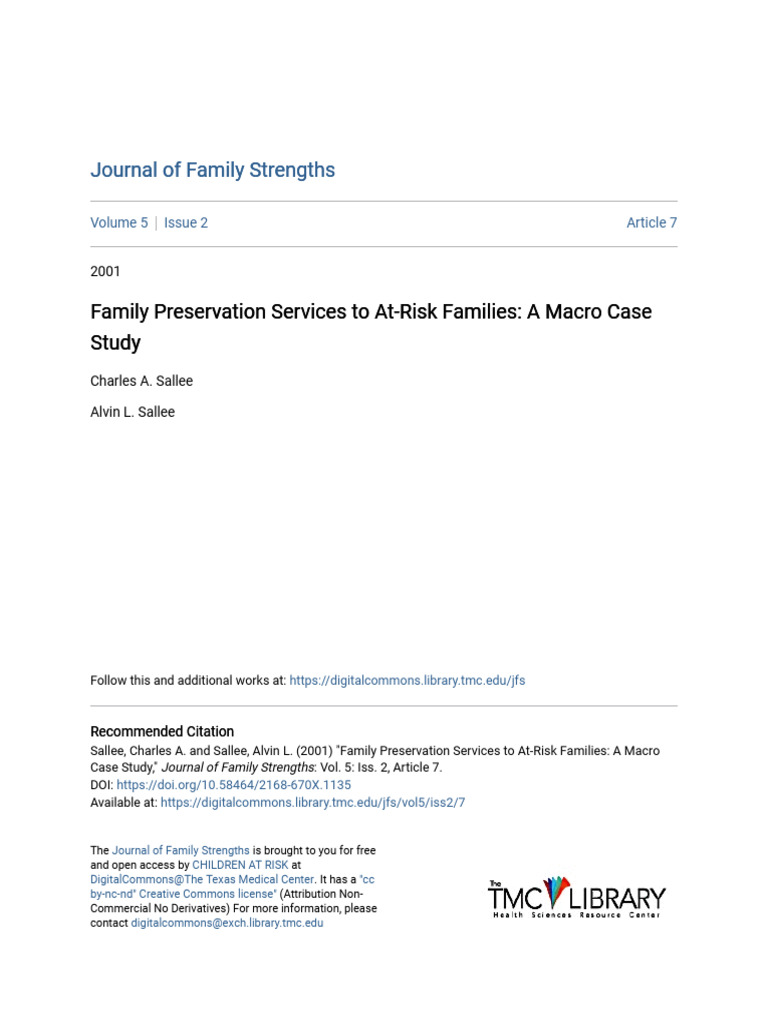 Family Preservation Services To At-Risk Families - A Macro Case ST ...