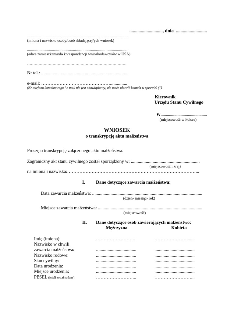 Foreign Marriage Certificate Transcription Application Form (Available ...