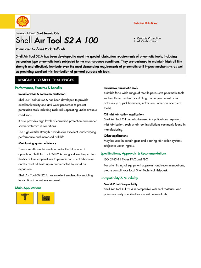 Shell Air Tool Oil S2 A 100 TDS | PDF | Drill | Viscosity
