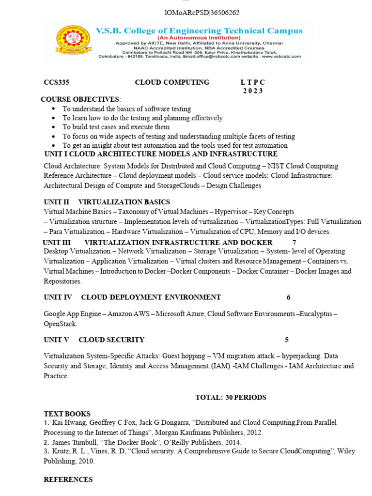 CC Syllabus | PDF | Virtualization | Cloud Computing