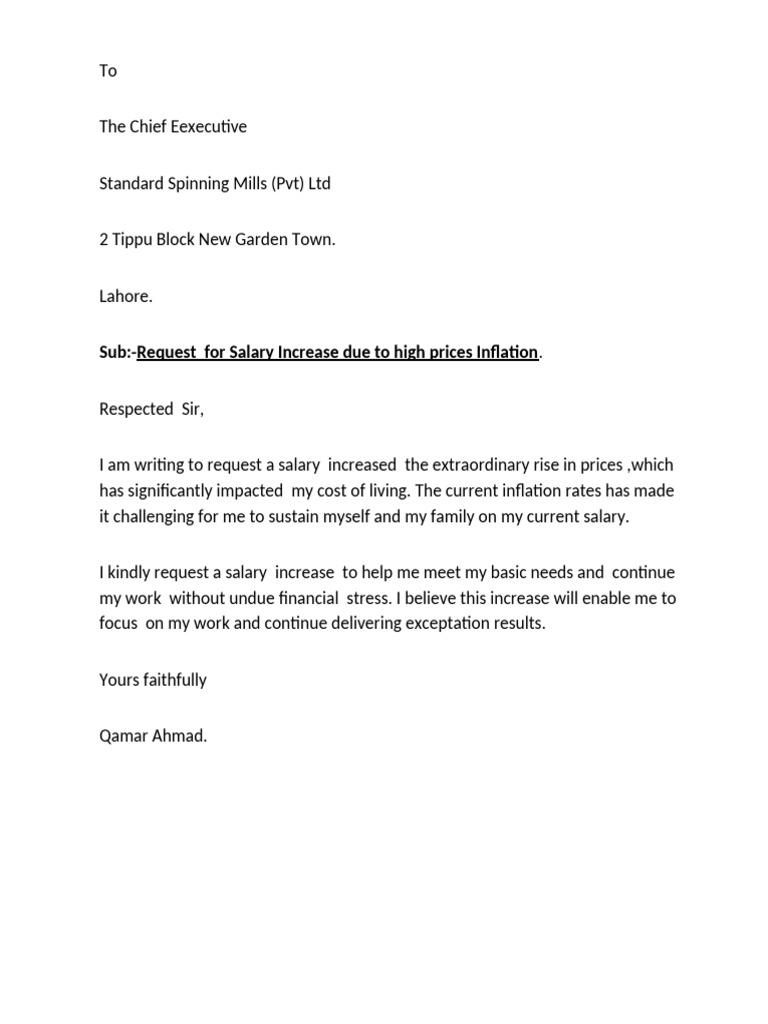 Sub:-Request For Salary Increase Due To High Prices Inflation | PDF