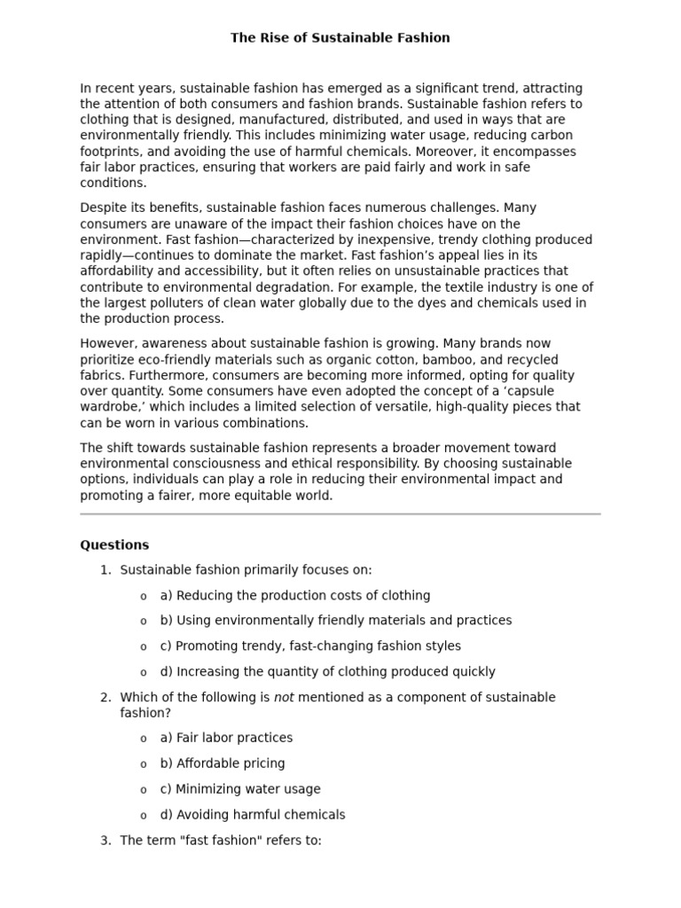 Sustainable Fashion's Growing Demand | PDF | Sustainability | Textiles