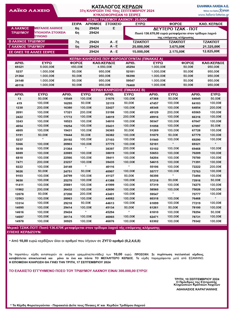 Draw Results Laiko 2024-37-1 | PDF