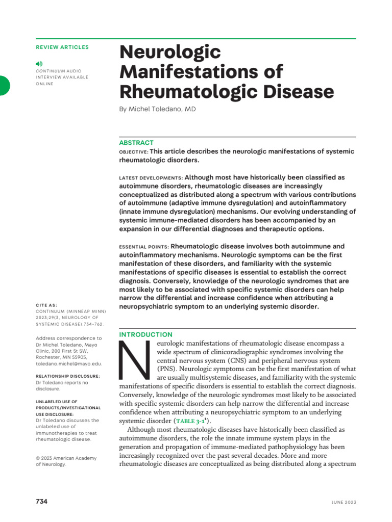 Neurologic Manifestations of Rheumatologic Disease.6 | PDF | Autoimmune ...