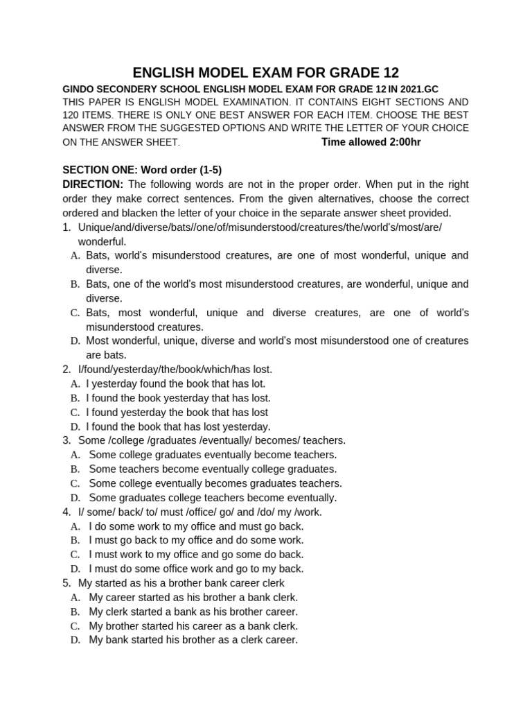 Model Exam (2021) | PDF | Rainforest | Forests