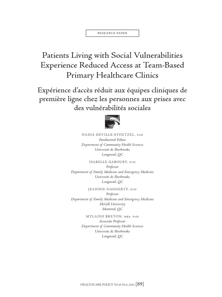 Access Challenges for Vulnerable Patients | PDF | Health Care | Primary ...