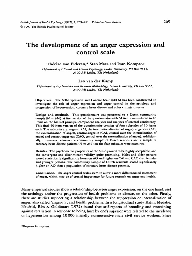 Anger Expression and Control Scale Development | PDF | Anger | Factor ...