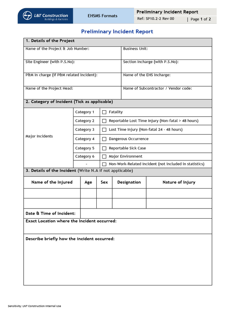 Preliminary Construction Incident Report | PDF