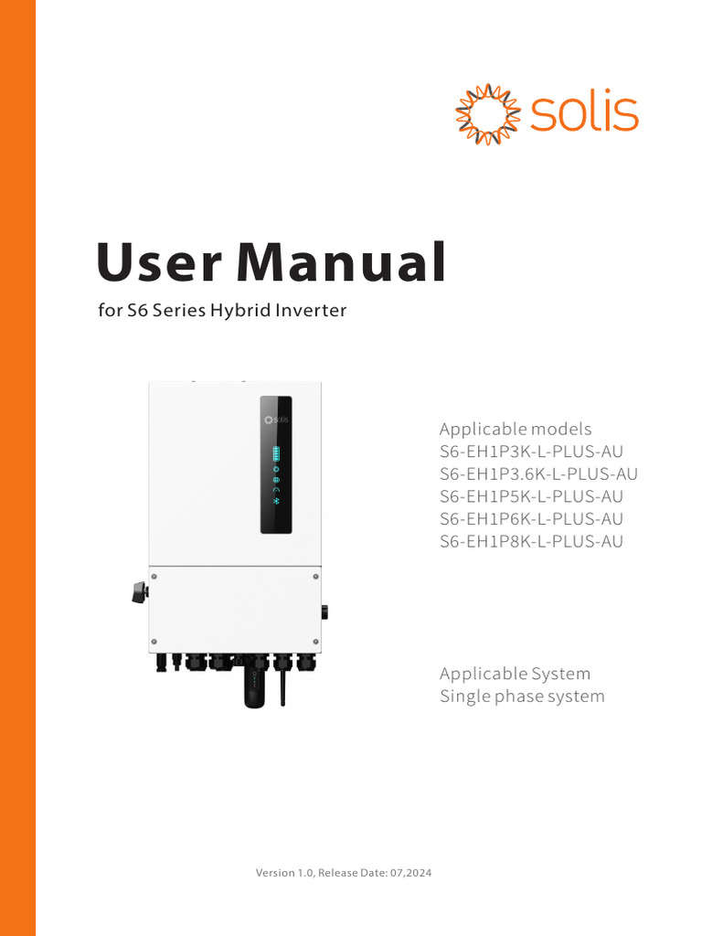 Solis Manual s6 Eh1p(3 8)k l Plus Au | PDF | Solar Panel | Photovoltaics