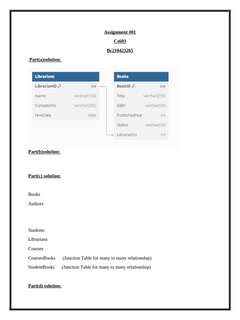 Database Schema for CS603 Assignment | PDF