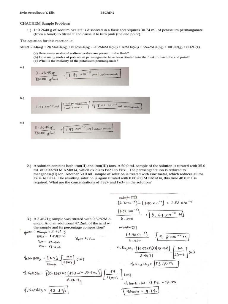 Chemistry Titration Problem Set | PDF | Titration | Chemistry