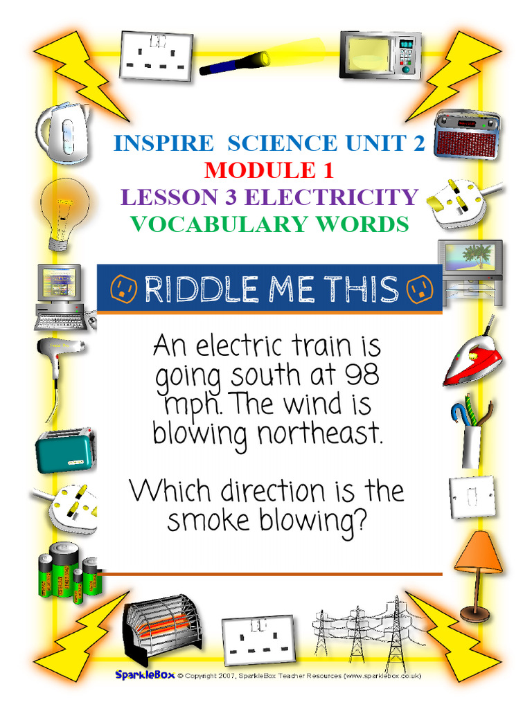 Electricity Vocabulary for Science Unit 2 | PDF
