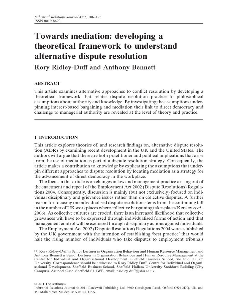 Theoretical Framework for ADR Mediation | PDF | Mediation | Alternative ...