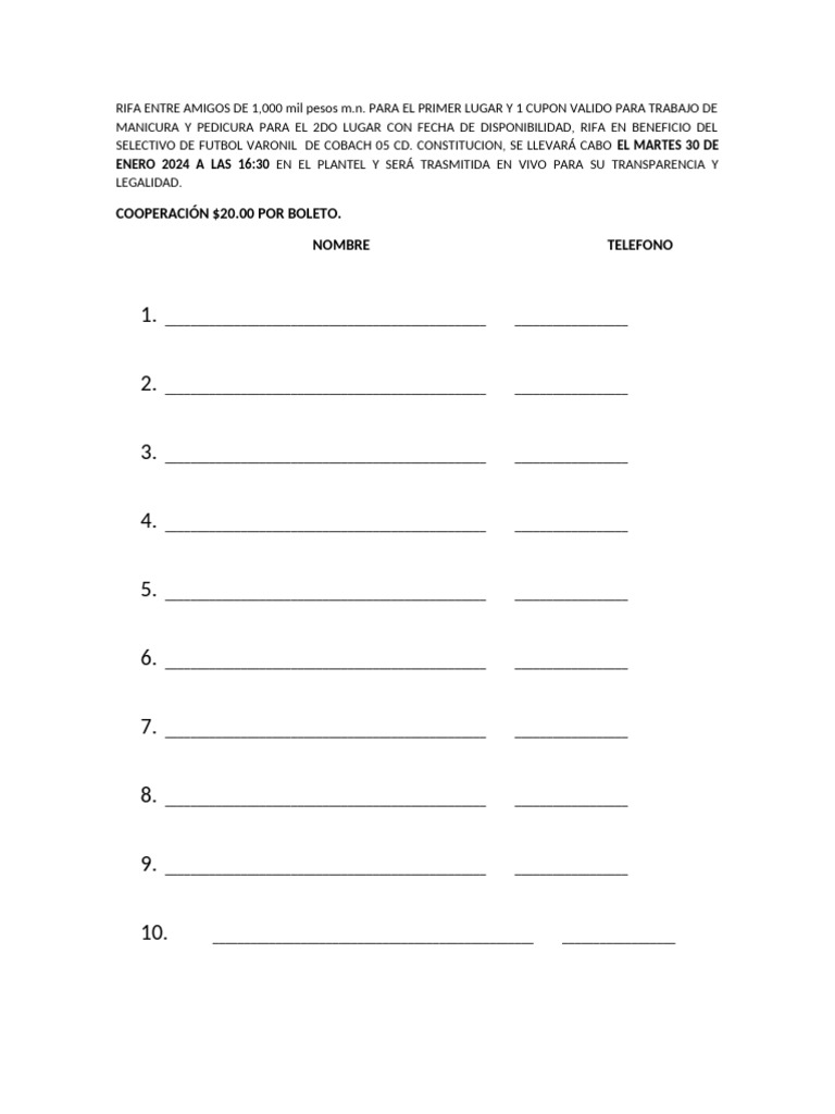 Rifa Entre Amigos | PDF