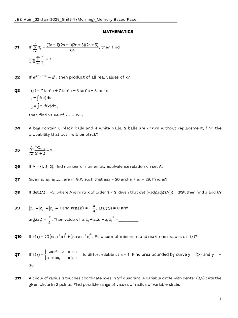 JEE Main - 22-Jan-2025 - Shift-1 | PDF | Light | Electronvolt