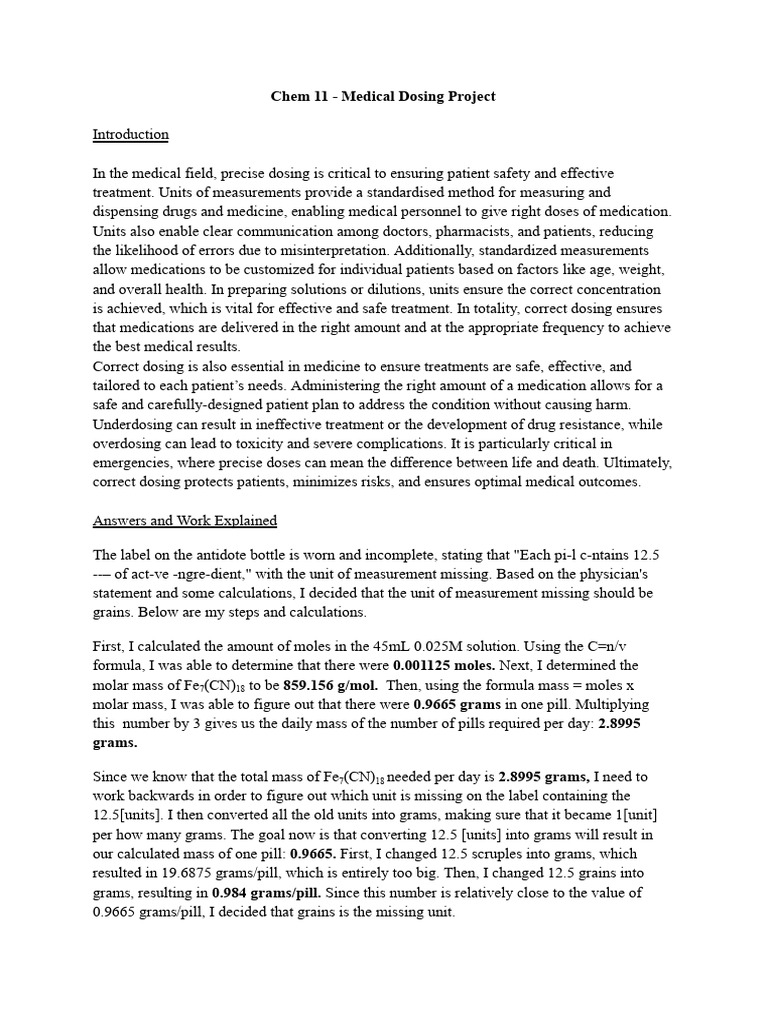 Medical Dosing Calculation Guide | PDF | Mole (Unit) | Pharmacology