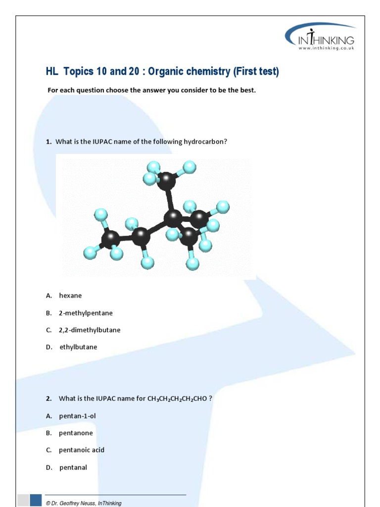 Topics 10 & 20 Organic Chemistry (1) (HL) | PDF | Alcohol | Chlorine