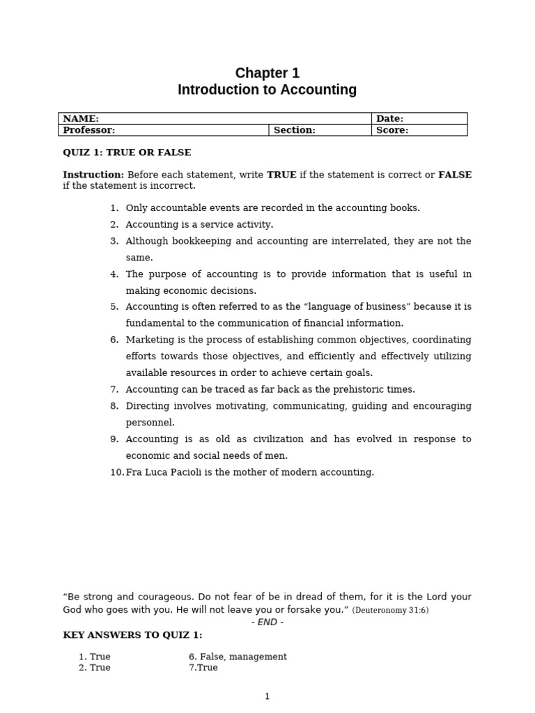 Quizzes - Chapter 1 - Introduction To Accounting | PDF | Accounting ...