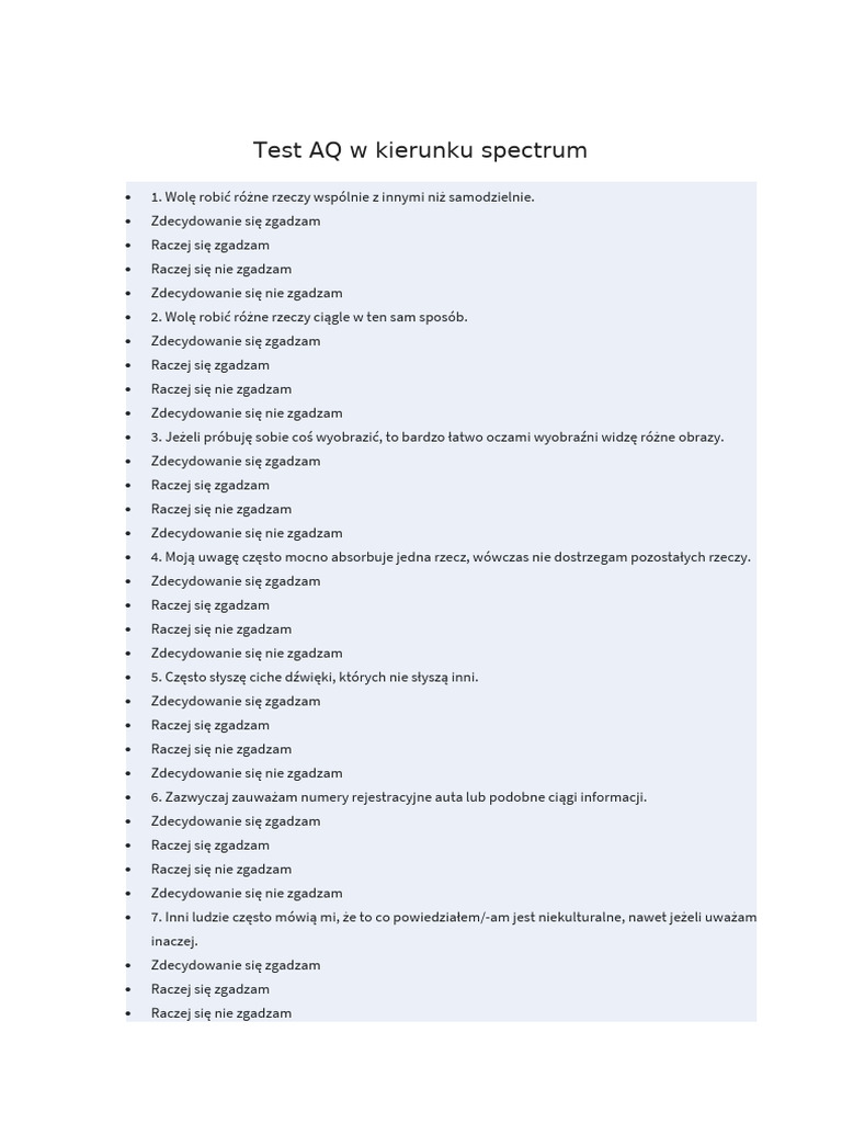 Test AQ W Kierunku Spectrum | PDF