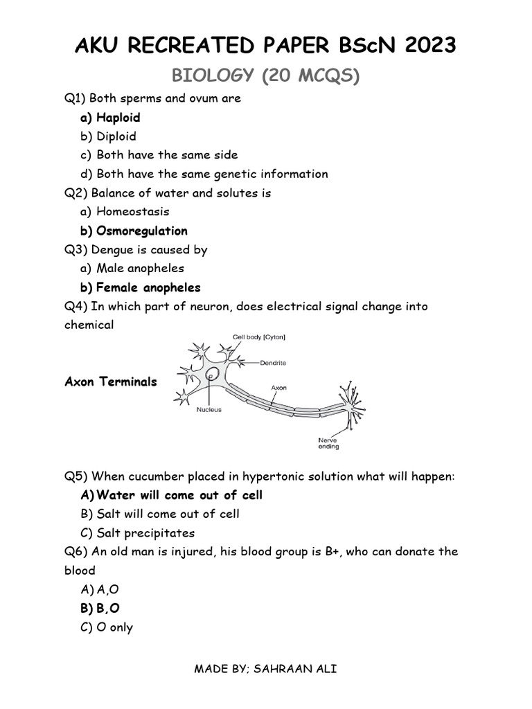 AKU BScN 2023 Recreated Past Paper | PDF | Ammonium | Nitrogen