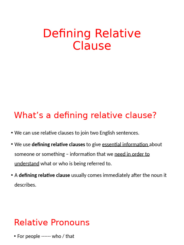 Defining Relative Clause Grammar Guides - 124940 | PDF | Subject ...